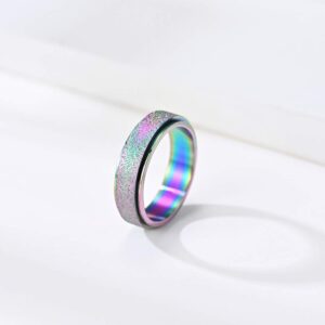 WOYNJI Stainless Steel Spinner Ring for Women Men Sand Blast Finish Gay and Lesbian LGBT Pride Wedding Band 6MM Rainbow Size 13