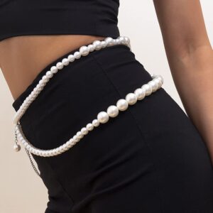 Holibanna Belly Waist Chain Pearl Waist Chain Belt Adjustable Multilayer Waist Chain Body Chain Accessory for Summer Beach Party Girls Women