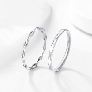 KAZITSAN 2pc Stainless Steel Rings for Women Fashion Plain Band Knuckle Stacking Midi Rings Silver Wedding Band Comfort Fit Size 7