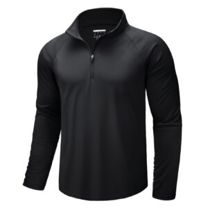 crysully men's sun protection t-shirt long sleeve clothing half-zip performance shirts black