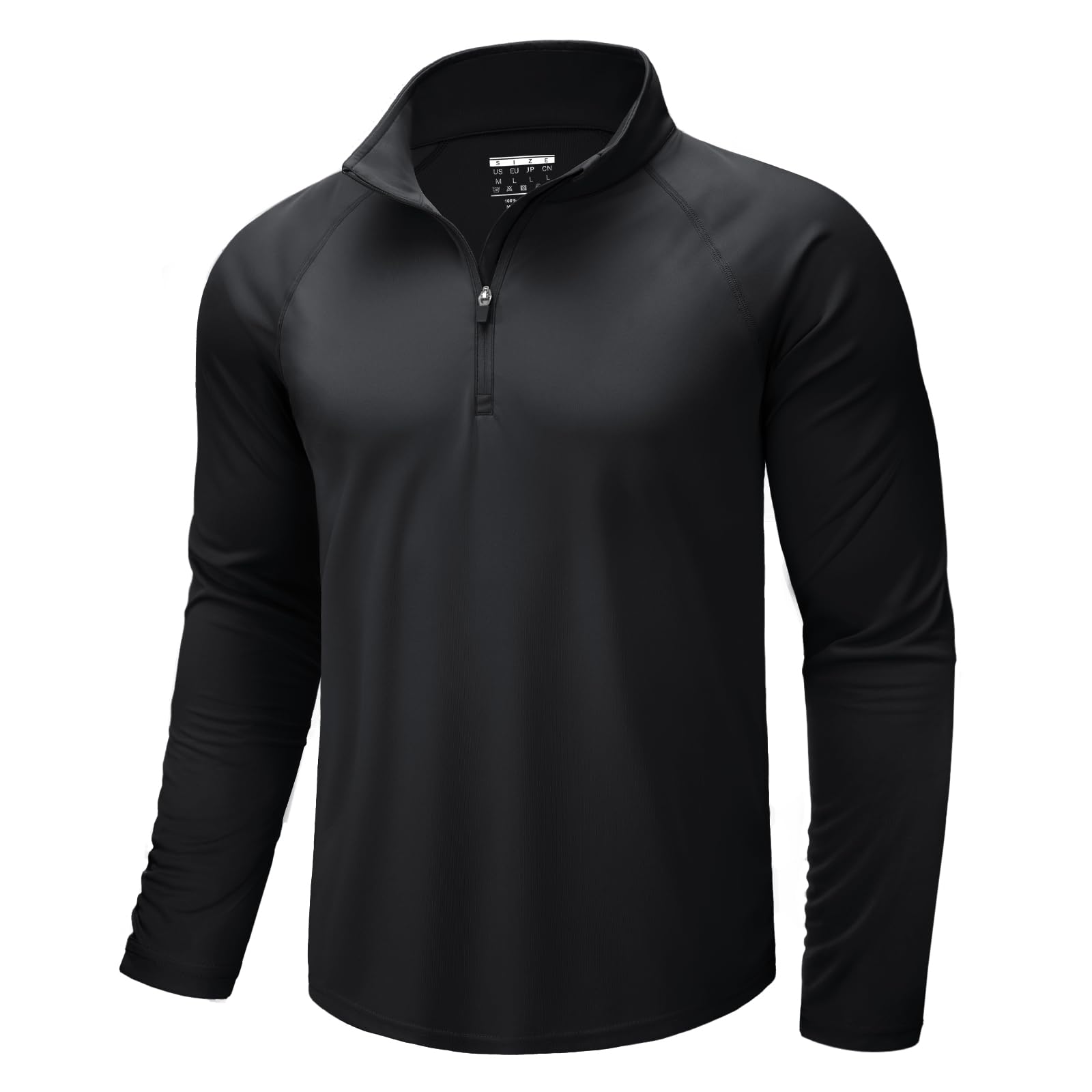 CRYSULLY Men's Sun Protection T-Shirt Long Sleeve Clothing Half-Zip Performance Shirts Black