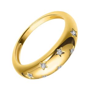 happyyami gold plated rings gold plated rings chunky dome ring 18k gold plated ring cubic zirconia inlay gold star thick rings golden statement ring for women girls m labret jewelry labret jewelry