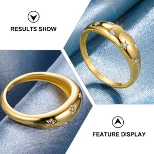 Happyyami Gold Plated Rings Gold Plated Rings Chunky Dome Ring 18K Gold Plated Ring Cubic Zirconia Inlay Gold Star Thick Rings Golden Statement Ring for Women Girls M Labret Jewelry Labret Jewelry