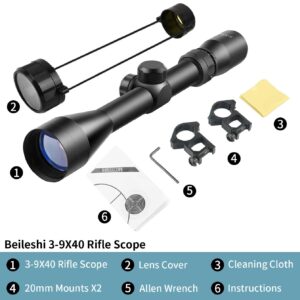 Beileshi 3-9x40 Optical Rifle Scopes with Rangefinder Reticle 20mm Mounts