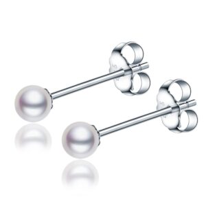 luckmora small pearl earrings for women 925 sterling silver genuine 3mm tiny pearl studs earrings for 2nd hole mini freshwater cultured white real round pearls (1 pair)