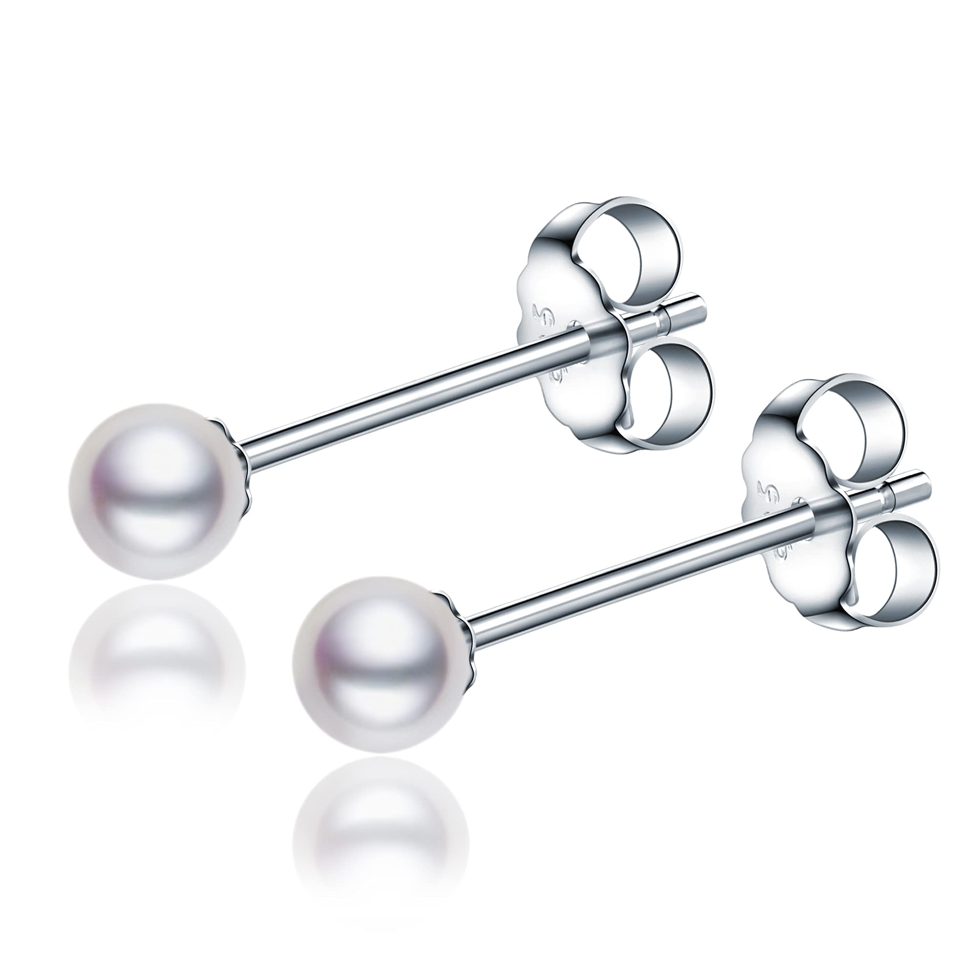 LUCKMORA Small Pearl Earrings for Women 925 Sterling Silver Genuine 3mm Tiny Pearl Studs Earrings for 2nd hole Mini Freshwater Cultured White Real Round Pearls (1 Pair)