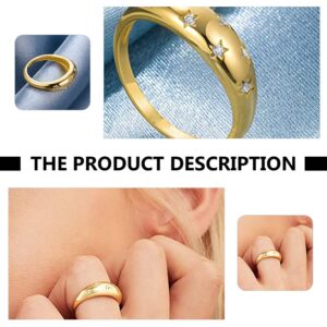 Happyyami Gold Plated Rings Gold Plated Rings Chunky Dome Ring 18K Gold Plated Ring Cubic Zirconia Inlay Gold Star Thick Rings Golden Statement Ring for Women Girls M Labret Jewelry Labret Jewelry