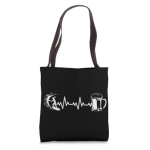 surfing - heartbeat ekg surfboard beach ocean waves surfer tote bag