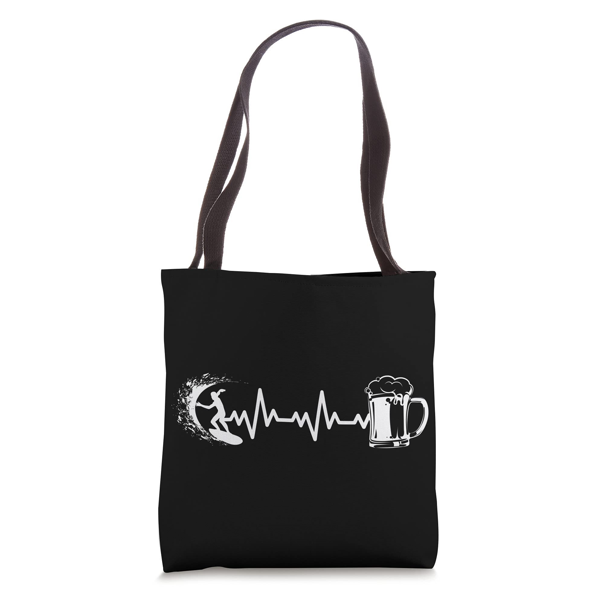 Surfing - Heartbeat EKG Surfboard Beach Ocean Waves Surfer Tote Bag