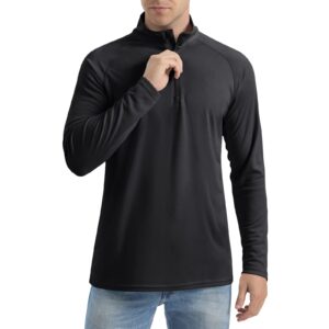 CRYSULLY Men's Sun Protection T-Shirt Long Sleeve Clothing Half-Zip Performance Shirts Black