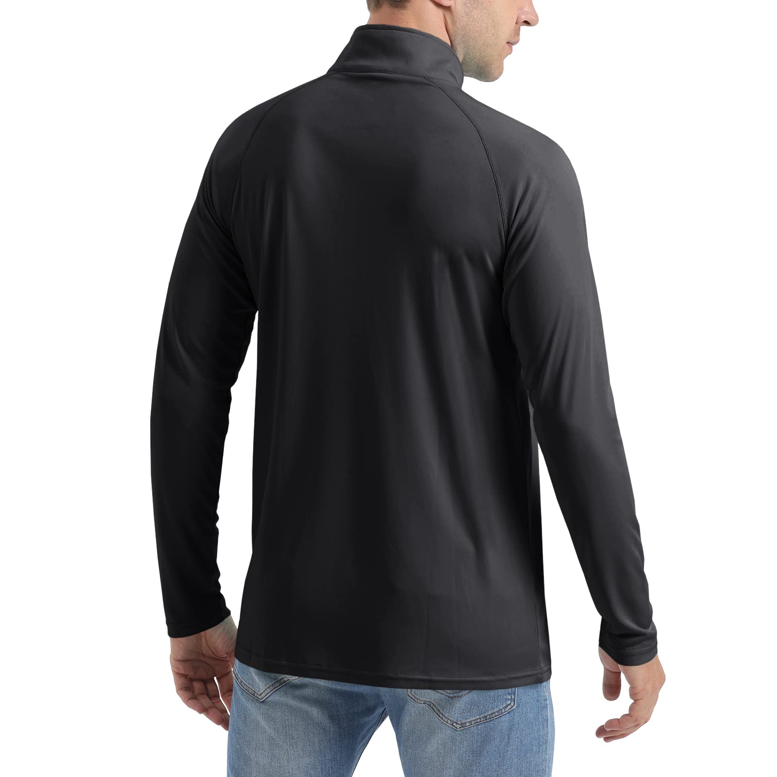 CRYSULLY Men's Sun Protection T-Shirt Long Sleeve Clothing Half-Zip Performance Shirts Black