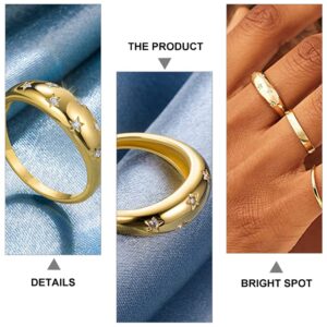 Happyyami Gold Plated Rings Gold Plated Rings Chunky Dome Ring 18K Gold Plated Ring Cubic Zirconia Inlay Gold Star Thick Rings Golden Statement Ring for Women Girls M Labret Jewelry Labret Jewelry