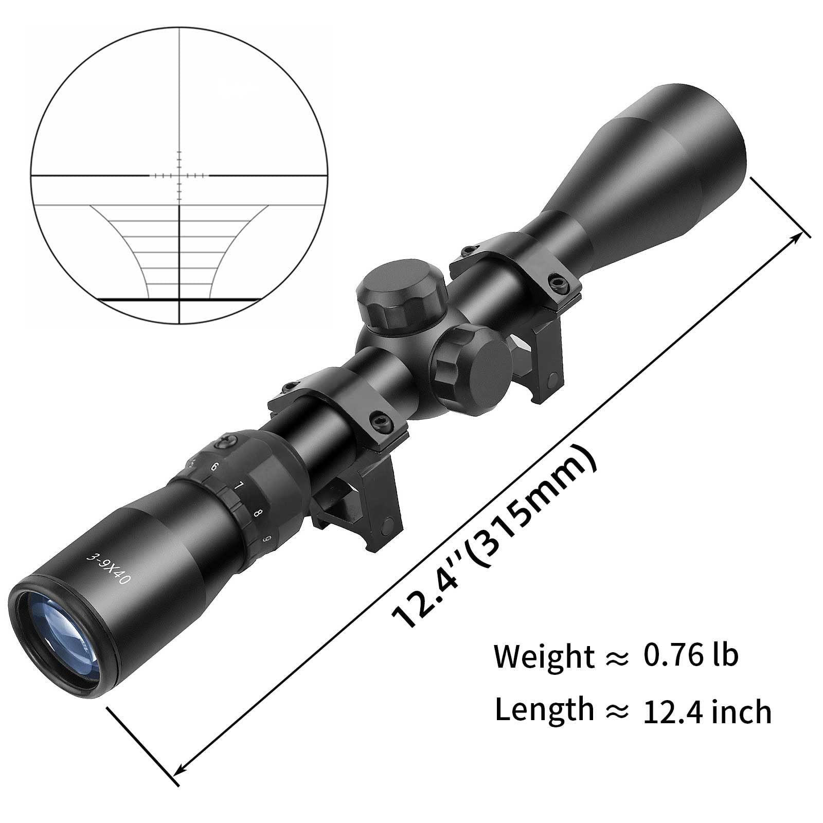 Beileshi 3-9x40 Optical Rifle Scopes with Rangefinder Reticle 20mm Mounts