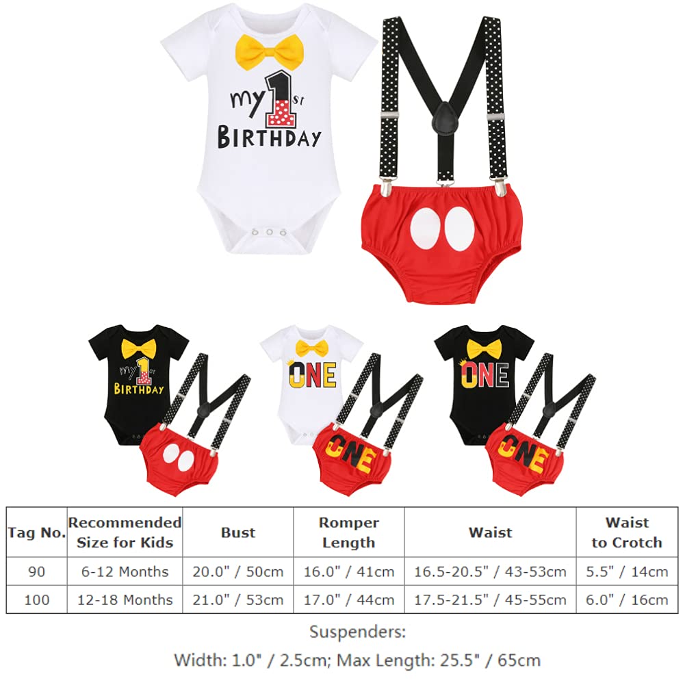 IBTOM CASTLE Baby Boys One Year Old Birthday Cake Smash Outfit Romper Bloomers Suspenders 3PCS Photo Props Funny First Birthday Clothes Set Black-My 1st Birthday 12-18 Months