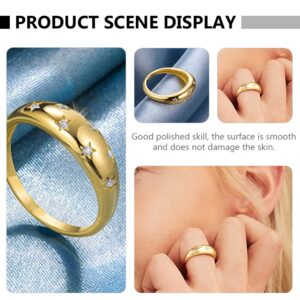 Happyyami Gold Plated Rings Gold Plated Rings Chunky Dome Ring 18K Gold Plated Ring Cubic Zirconia Inlay Gold Star Thick Rings Golden Statement Ring for Women Girls M Labret Jewelry Labret Jewelry