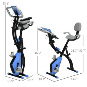 Soozier Folding Exercise Bike, 3-in-1 Recumbent Exercise Bike, Upright Workout Bike & Arm Resistance Bands, Adjustable Seat, 8-Level Magnetic Resistance, Blue