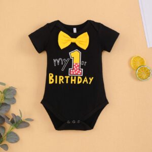 IBTOM CASTLE Baby Boys One Year Old Birthday Cake Smash Outfit Romper Bloomers Suspenders 3PCS Photo Props Funny First Birthday Clothes Set Black-My 1st Birthday 12-18 Months