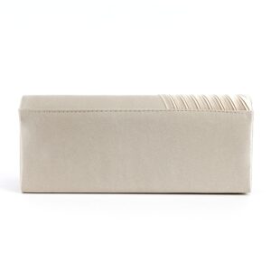 Reberomantic Women Satin Evening Bag Pearl Clutch Purses for Wedding Party Formal Crossbody Bag (Beige)