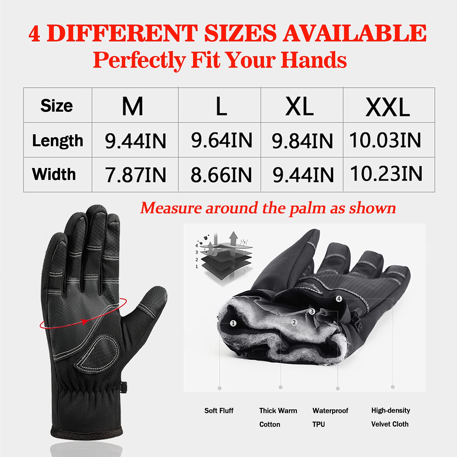 LSAMA Lightweight Cycling Gloves Touch Screen Mountain Bike Gloves Waterproof Full-Finger Thermal Gloves Anti-Slip Warm Motorcycle Gloves Sport Gloves for Biking Riding Hiking Working Gloves Men Women