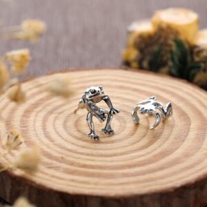 4 Pieces Frog Earrings for Women 3D Frog Earrings Two Way Silver Frog Earrings Vintage Stud Cute Frog Dangle Earrings Retro Detachable Ear Dangler Ear Stud for Anniversary Birthday Valentines