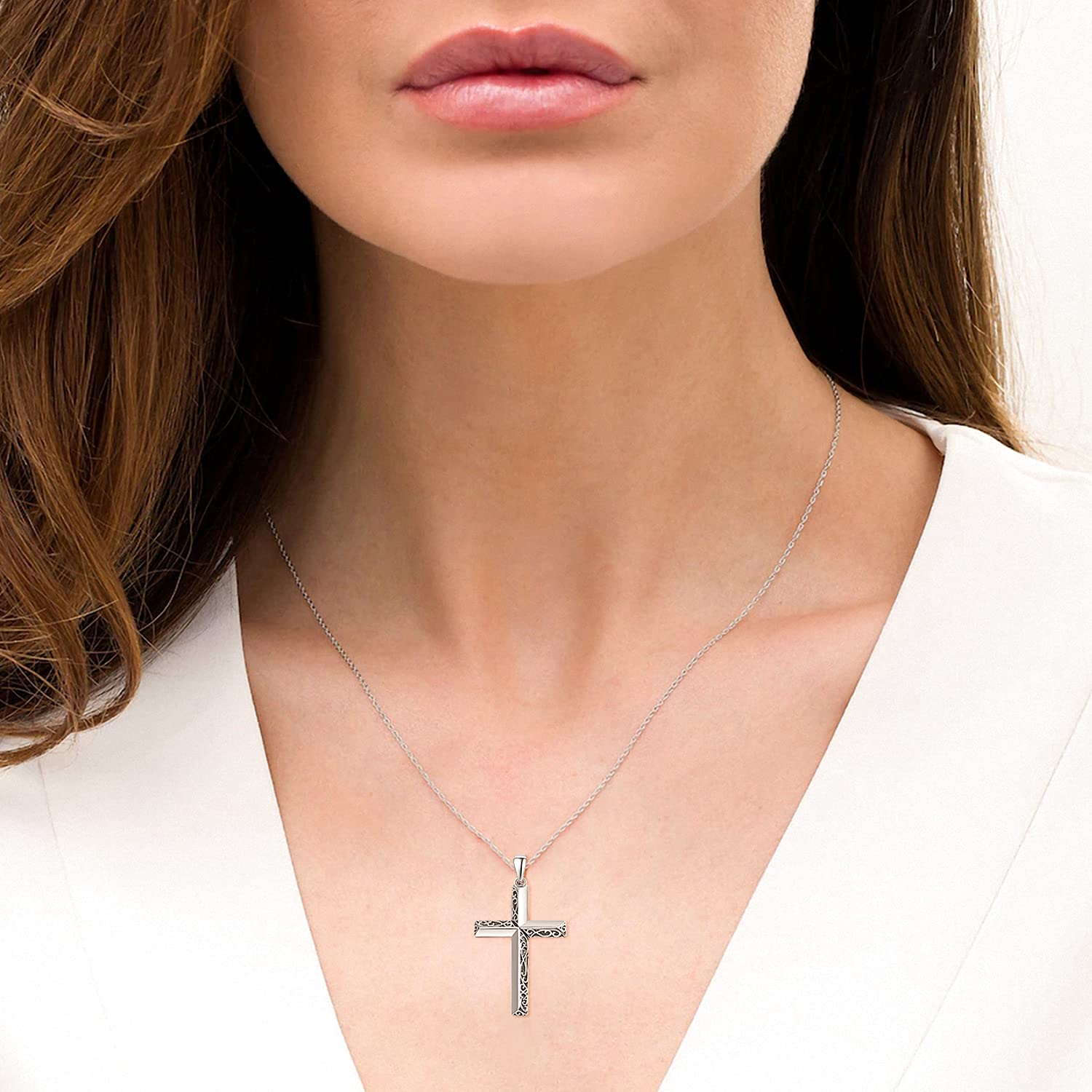 PRAYMOS Cross Necklace for Women 925 Sterling Silver Women's Cross Necklace Simple Dainty Cross Necklace Women Christian Religious Jewelry