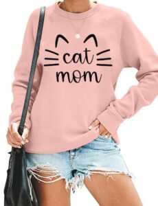 cat mom sweatshirt women cat mama shirt cute cat long sleeve letter print tshirt tops pink