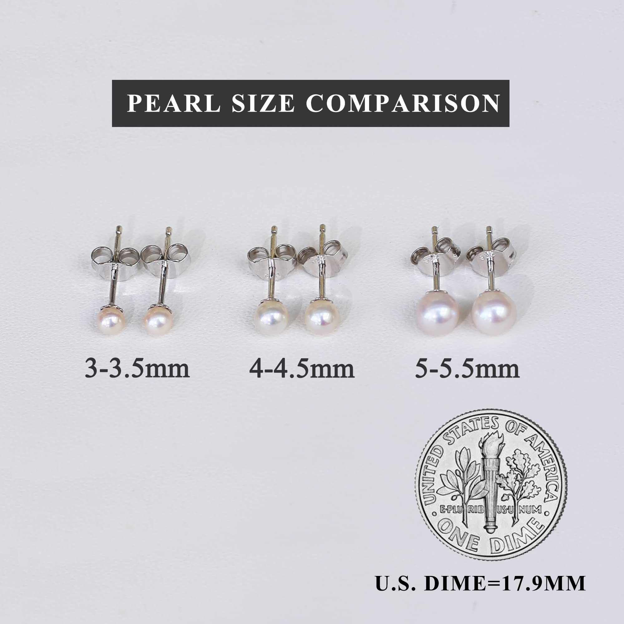 LUCKMORA Small Pearl Earrings for Women 925 Sterling Silver Genuine 3mm Tiny Pearl Studs Earrings for 2nd hole Mini Freshwater Cultured White Real Round Pearls (1 Pair)