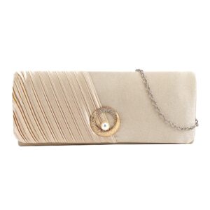 reberomantic women satin evening bag pearl clutch purses for wedding party formal crossbody bag (beige)