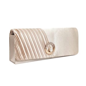 Reberomantic Women Satin Evening Bag Pearl Clutch Purses for Wedding Party Formal Crossbody Bag (Beige)