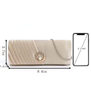 Reberomantic Women Satin Evening Bag Pearl Clutch Purses for Wedding Party Formal Crossbody Bag (Beige)