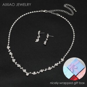 Aixiao Elegant Silver Necklace Earrings Bracelet Bridal Wedding Jewelry Sets for Brides Bridesmaid Prom Formal Costume Accessories for Women