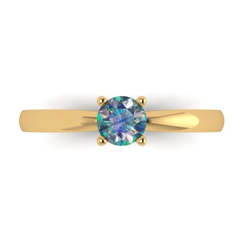 Clara Pucci 0.50 ct Round Cut Solitaire Stunning Blue Moissanite Bridal Designer Anniversary Engagement Ring in 14k Yellow Gold SZ 8.5