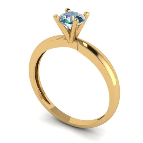 Clara Pucci 0.50 ct Round Cut Solitaire Stunning Blue Moissanite Bridal Designer Anniversary Engagement Ring in 14k Yellow Gold SZ 8.5