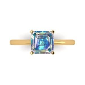 clara pucci 1.95 ct asscher cut solitaire blue moissanite wedding bridal designer art deco anniversary ring 14k yellow gold sz 3.5