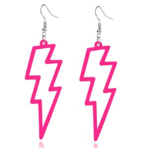 onlyjump acrylic exaggerated lightning earrings statement punk retro geometric delicate neon personalized earrings accessory jewelry for women (rose red)