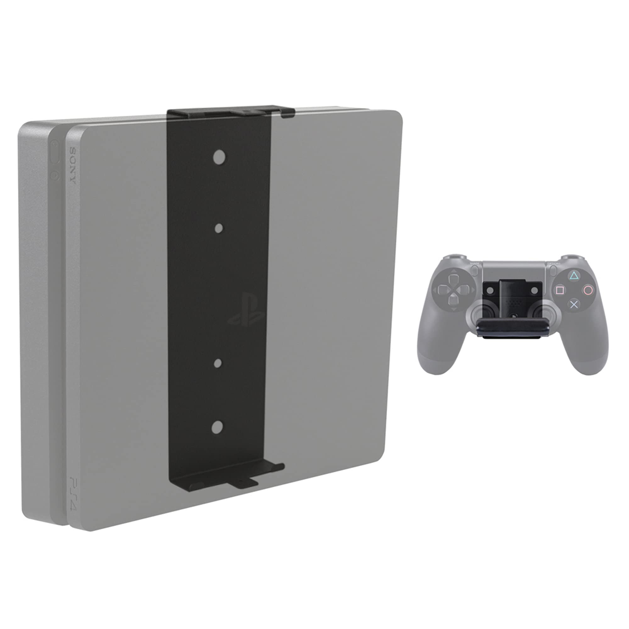 HIDEit Mounts 4S Pro Bundle, Wall Mounts for PS4 Slim and Controller, Steel Wall Mounts for PlayStation 4 Slim and One Rubber Dipped Controller Mount