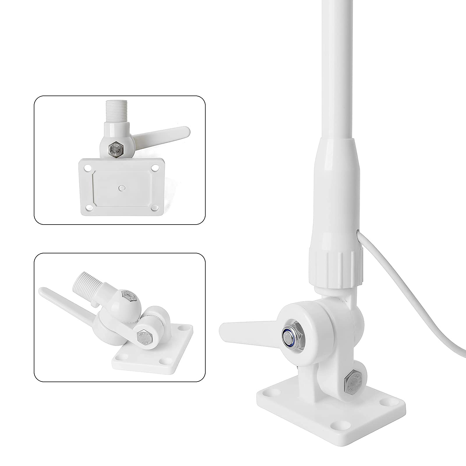 UAYESOK VHF Marine Base Antenna 48 Inch Fiberglass Waterproof Boat Antenna W/7m RG-58U Cable Adjustable Ratchet Fixed Mount