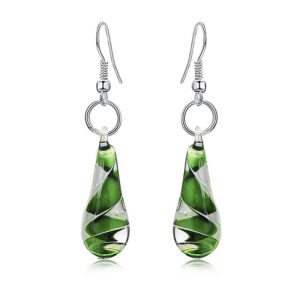 glass water drop shape glaze spiral dangle earrings lampwork handmade glass bead geometric earrings for women jewelry-green