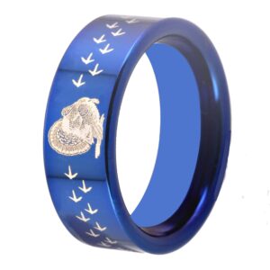 cloud dancer turkey and tracks design rings 8mm width pipe tungsten carbide rings for wedding-free engraving inside (blue, 12)