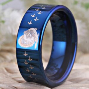 CLOUD DANCER Turkey and Tracks Design Rings 8MM Width Pipe Tungsten Carbide Rings for Wedding-Free Engraving Inside (Blue, 12)