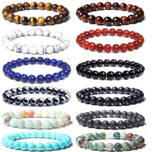 sonnyx 12 pcs 8mm semi-precious gemstone bracelet set crystal stone stretch bracelets for women men round beaded elastic bracelets