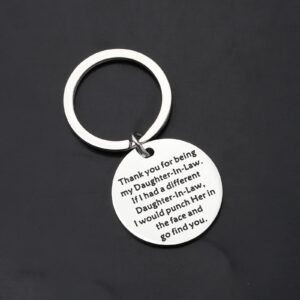 BEKECH Funny Daughter in Law Wedding Gift Thank You for Being My Daughter In Law DIL Keychain from Parents in Law Bonus Daughter Jewelry for Her (silver)