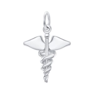 takar solid sterling silver caduceus symbol pendant, silver pendant charms, sterling silver pendant for women and men. caduceus silver jewelry made in usa.