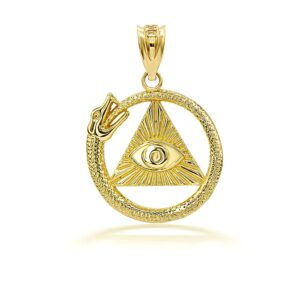 certified 14k yellow gold ouroboros snake the eye of horus/ra all seeing eye pendant