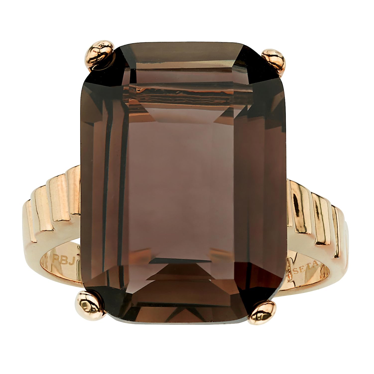 PalmBeach Yellow Gold-plated Emerald Cut Genuine Smoky Quartz Ring Sizes 5-10 Size 7