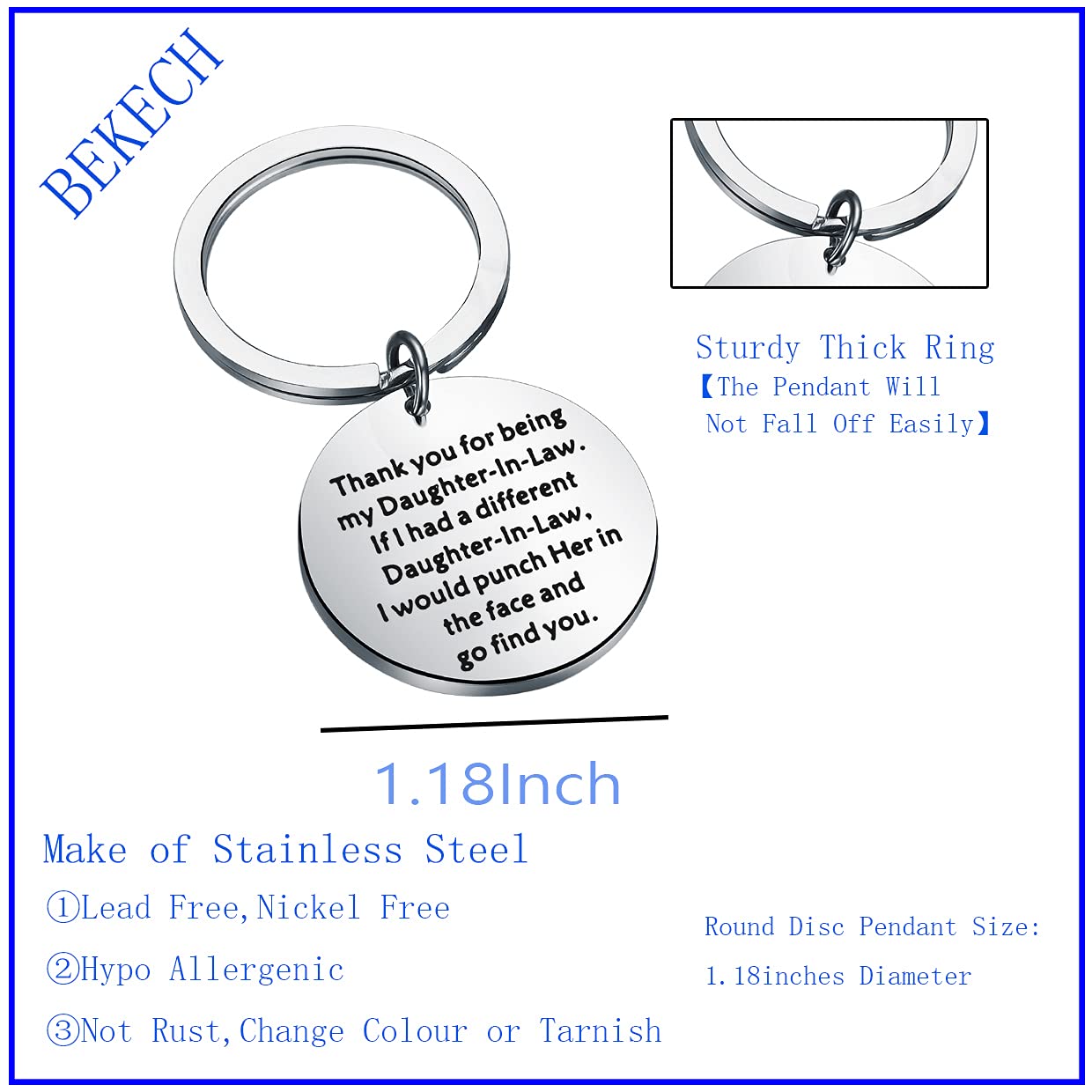 BEKECH Funny Daughter in Law Wedding Gift Thank You for Being My Daughter In Law DIL Keychain from Parents in Law Bonus Daughter Jewelry for Her (silver)