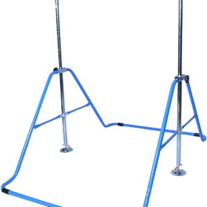 Gymnastics Training Bar for Kids Home Expandable Folding Kip Bar 4 in 1 Set with Swing Seat, 2 Trapeze Rings | Horizontal Bar Junior Gymnastic Equipment Height Adjustable Monkey Bars Jungle Gym Blue