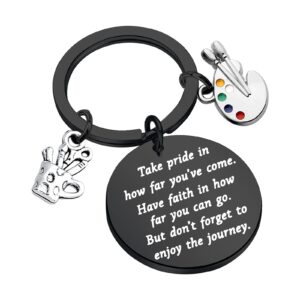 artist paint palette keychain artist inspiration gift art student grauduation gift painter gifts paint brush keychain art palette charm take pride in how far you have come (black)