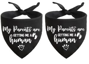 my parents are getting me a human, pregnancy announcement dog bandana, gender reveal photo prop pet scarf accessories,pet accessories for dog lovers, black 2-pack