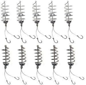 elfishes 10pcs carp spring bait fishing feeder set fishing hooks rig #4 #6 coarse terminal tackle, silver, 15g 25g